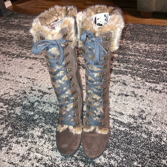 boc | Shoes | Boc Erwin Suede Dark Brown Faux Fur Lined Chunky Heel ...